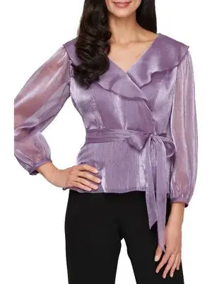 Alex Evenings Portrait Collar Shimmer Wrap Top - Purple