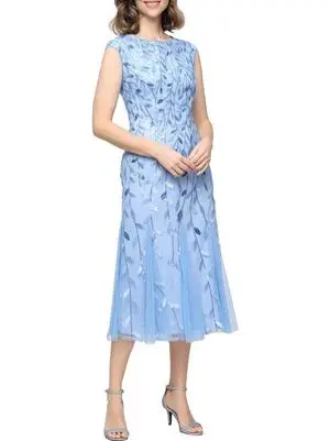 Alex Evenings Sequin Leaf Embroidered Midi Dress - Hydrangea