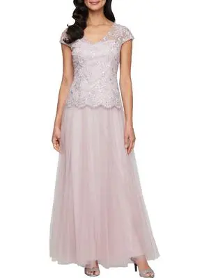 Alex Evenings Sequin Embroidered Faux Two-piece Gown - Blush