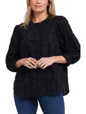 NYDJ NYDJ Bonnie Embroidered Eyelet Top Black