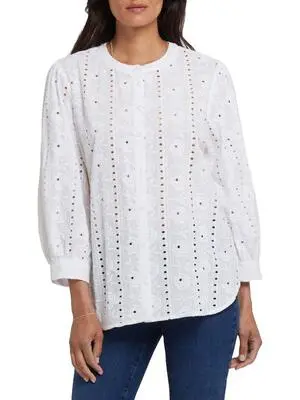 NYDJ Bonnie Embroidered Eyelet Top - Optic White