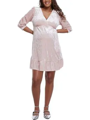 Motherhood Maternity V-neck Ruffle Hem Babydoll Maternity Dress - Lotus