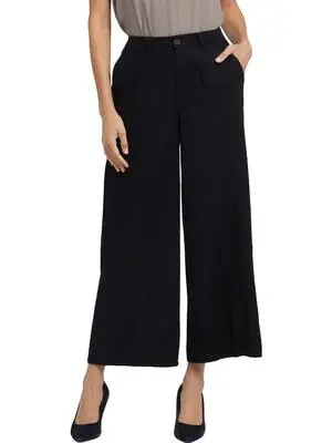 NYDJ Morgan Stretch Linen Wide Leg Ankle Pants - Black
