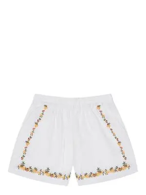MAVRANS Embroidered Linen Blend Shorts - Beige Multi