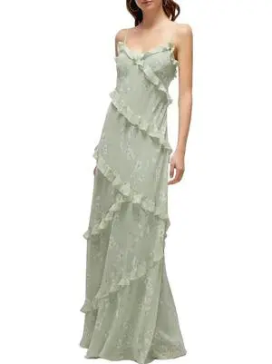 Dessy Collection Ruffle Slip Maxi Dress - Vintage Primrose Sage