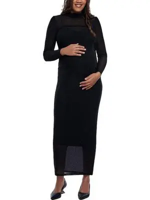 Motherhood Maternity Mesh Turtleneck Maxi Dress - Black Rhinestone