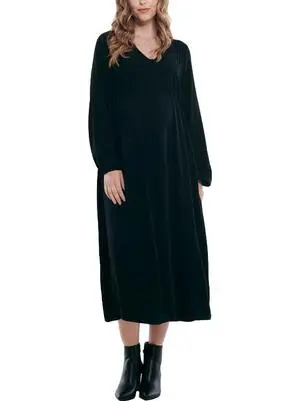 Motherhood Maternity Long Sleeve Button Front Maternity Midi Dress - Black