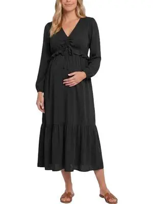 Motherhood Maternity MOTHERHOOD MATERNITY Woven Wrap Long Sleeve Midi Dress Black