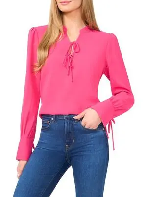 CECE DUPRAZ CeCe Tie Bow Long Sleeve Top Bright Rose