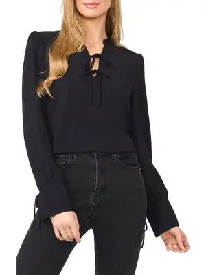 CECE DUPRAZ CeCe Tie Bow Long Sleeve Top Rich Black