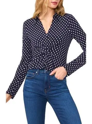 CECE DUPRAZ Polka Dot Long Sleeve Top - Classic Navy