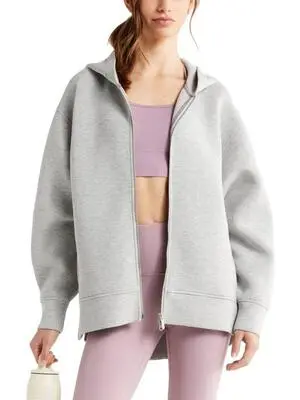 Zella Relaxed Fit High-Low Zip Hoodie Grey Light Heather