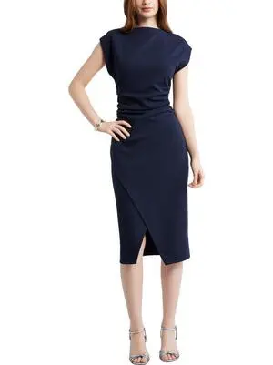 Nordstrom Ruched Funnel Neck Midi Dress - Navy Night