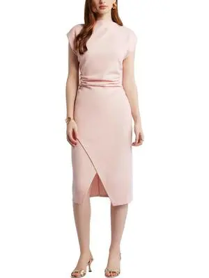 Nordstrom Ruched Funnel Neck Midi Dress - Pink Wisp