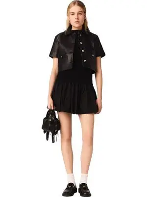 Maje Cropped Leather Jacket - Black