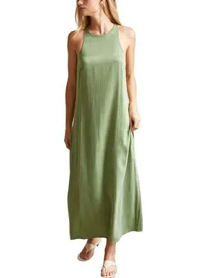 CRESCENT Back Twist Cupro Slip Maxi Dress - Matcha