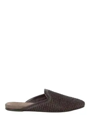 Brunello Cucinelli Monili-embellished Raffia Slippers - Brown