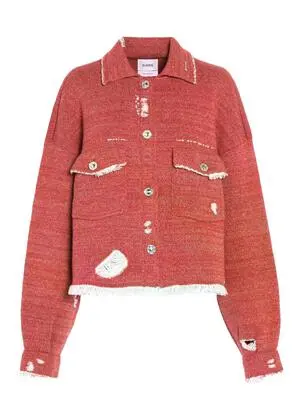BARRIE Fringed Denim Jacket - Red