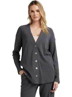LOSANO Unwind Organic Thermal Cardigan - Gray