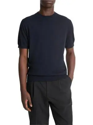 Vince Featherweight Merino Wool-cashmere Short-sleeve Sweater - Black