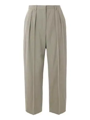Loro Piana Hudson Cropped Pleated Wool Tapered Trousers - Gray