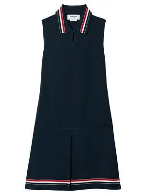 Thom Browne Pleated Striped Stretch-knit Mini Dress - Blue