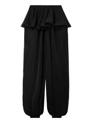 Alaïa Pleated Georgette Peplum Tapered Pants - Black