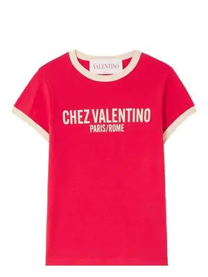 Valentino Garavani Printed Cotton-jersey T-shirt - Red