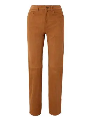 BLAZÉ MILANO Paso Paneled Suede Straight-leg Pants - Brown