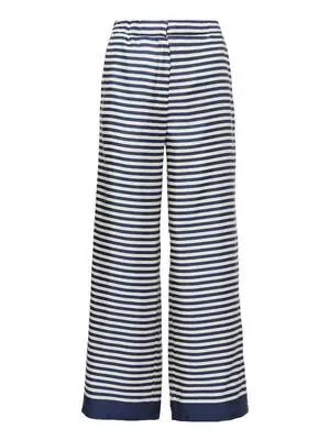Max Mara Nine Striped Silk Wide-leg Pants - Beige