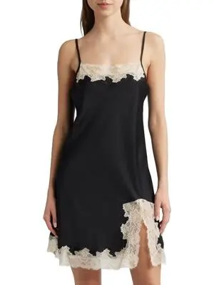 OPEN EDIT Lace Trim Satin Chemise Black