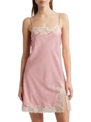 OPEN EDIT Lace Trim Satin Chemise Pink Beauty