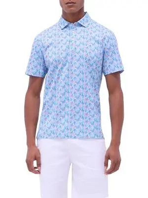 Bugatchi Victor Ooohcotton® Leaf Print Polo - Turquoise