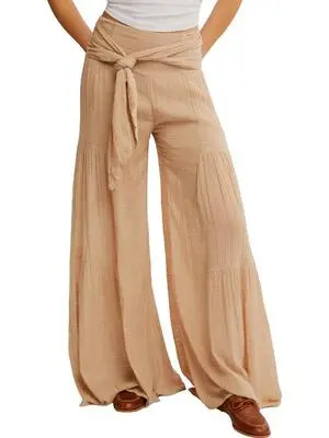 Free People Tie-waist Wide-leg Pants - Sand