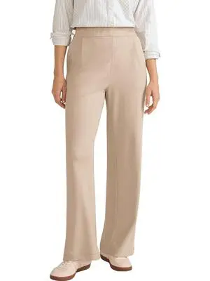 LANDS' END Knit High-rise Pleated Wide-leg Pants - Champagne