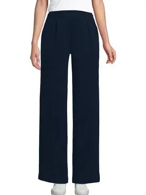 LANDS' END Knit High-rise Pleated Wide-leg Pants - Radiant Navy