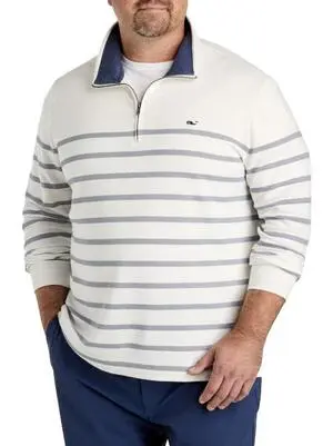 Vineyard Vines Big & Tall Brenton Stripe Saltwater Quarter-zip Pullover - Nautical Navy