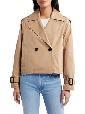 Bcbgmaxazria BCBG Double-Breasted Cropped Trench Coat Camel