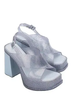Melissa Dance Slingback Platform Sandal - Glitter Clear/ Blue