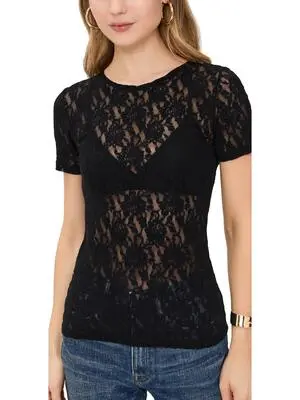 Hanky Panky Hanky Panky Floral Lace Short Sleeve Top Black