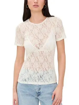 Hanky Panky Hanky Panky Floral Lace Short Sleeve Top Marshmallow
