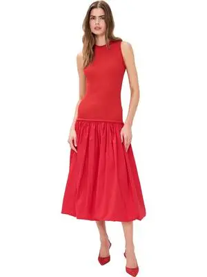 SIMONMILLER Yanez Poplin Combo Dress - Cherry Red