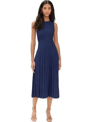 Staud Elyse Pleated Knit Midi Dress - Navy