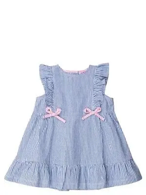 RUFFLEBUTTS Stripe Cotton Seersucker Dress - Blue