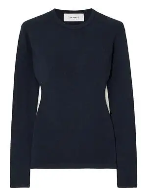 LISA YANG LISA YANG Vivian Cotton And Cashmere-blend T-shirt Navy