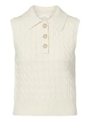 FRAME The Cable Polo Wool Vest - Beige