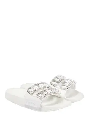 JIMMY CHOO Fitz Crystal-embellished Leather Slides - White