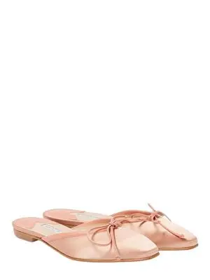 Manolo Blahnik Manolo Blahnik Ballerimu Leather-Trimmed Satin Mules Pink