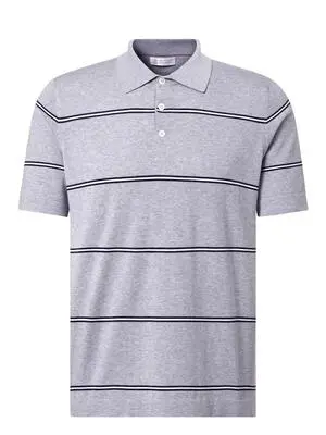 Brunello Cucinelli Striped Cotton Polo Shirt - Grey