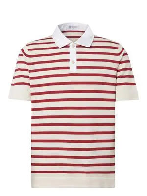 Brunello Cucinelli Striped Cotton Polo Shirt Red